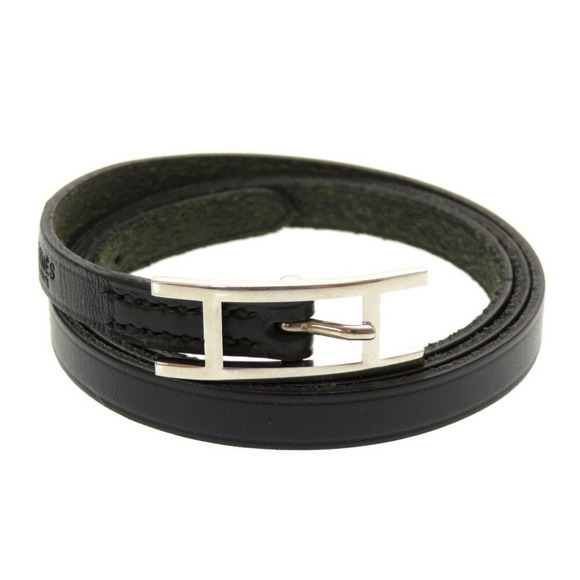 Hermes | Jewelry | Hermes Api 3 Leather Black E Engraved Bracelet ...